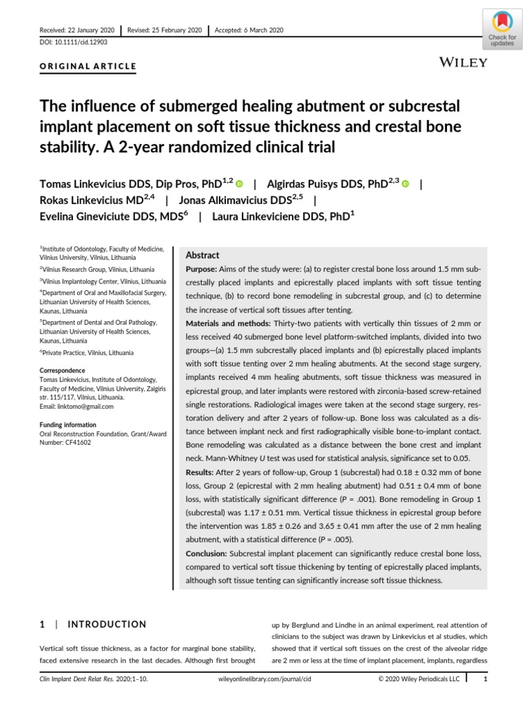 The Influence of Submerged Healing Abutment or Subcrestal Implant ...
