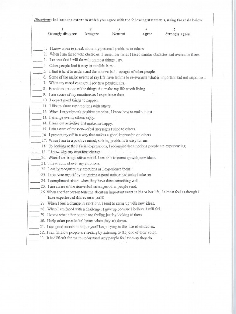 Emotional Intelligence Scale PDF | PDF