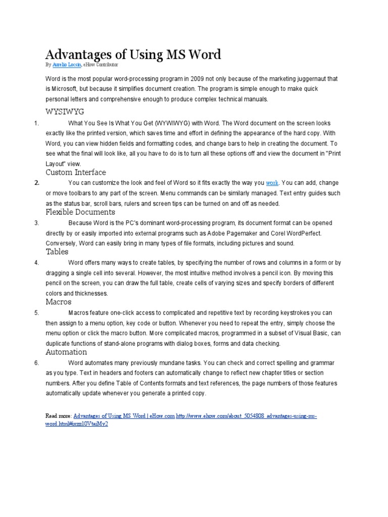 Advantages of Using MS Word | PDF | Microsoft Word | Computing