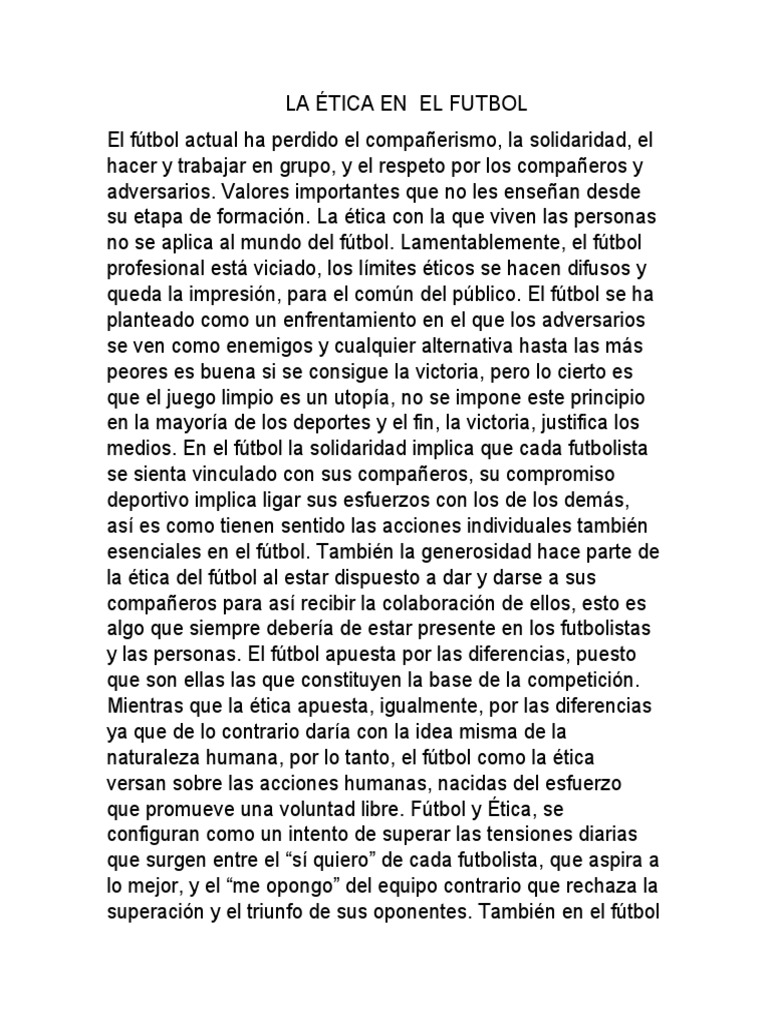 Ensayo Etica y Fútbol | PDF | Moralidad | Asociación de Futbol
