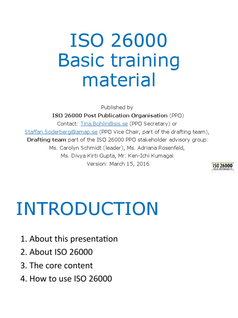 ISO 26000 Basic Training Material: ISO 26000 Post Publication ...