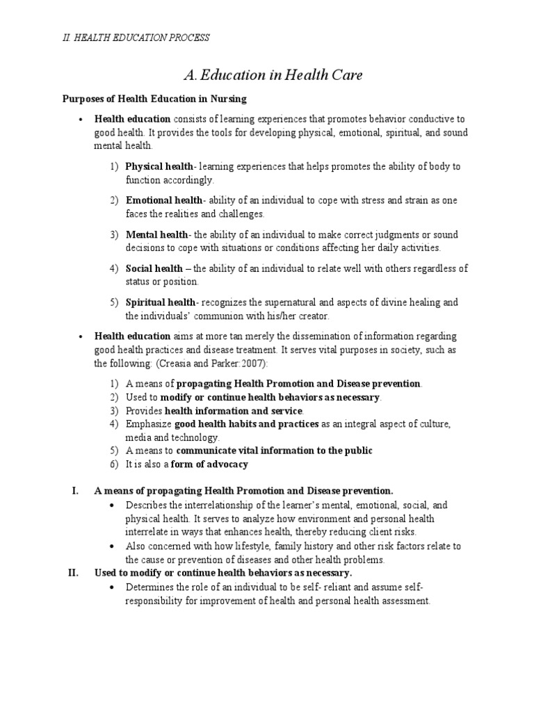 II.-Education-in-Health-Care NOTES | PDF | Health Education | Nursing