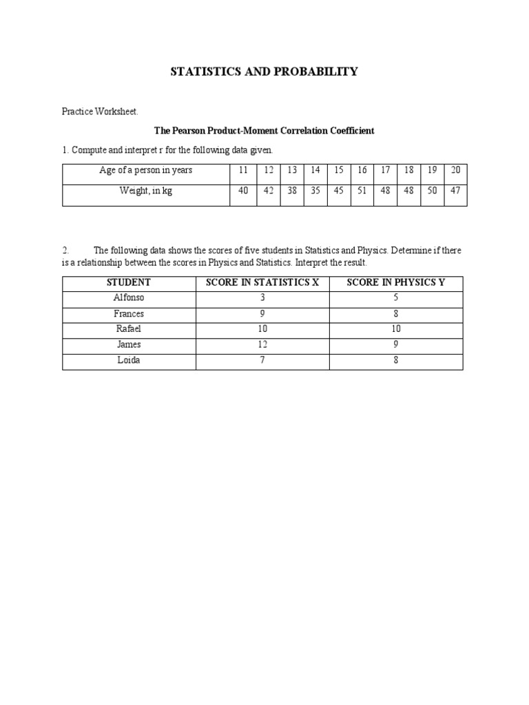 Correlation Practice Worksheet | PDF
