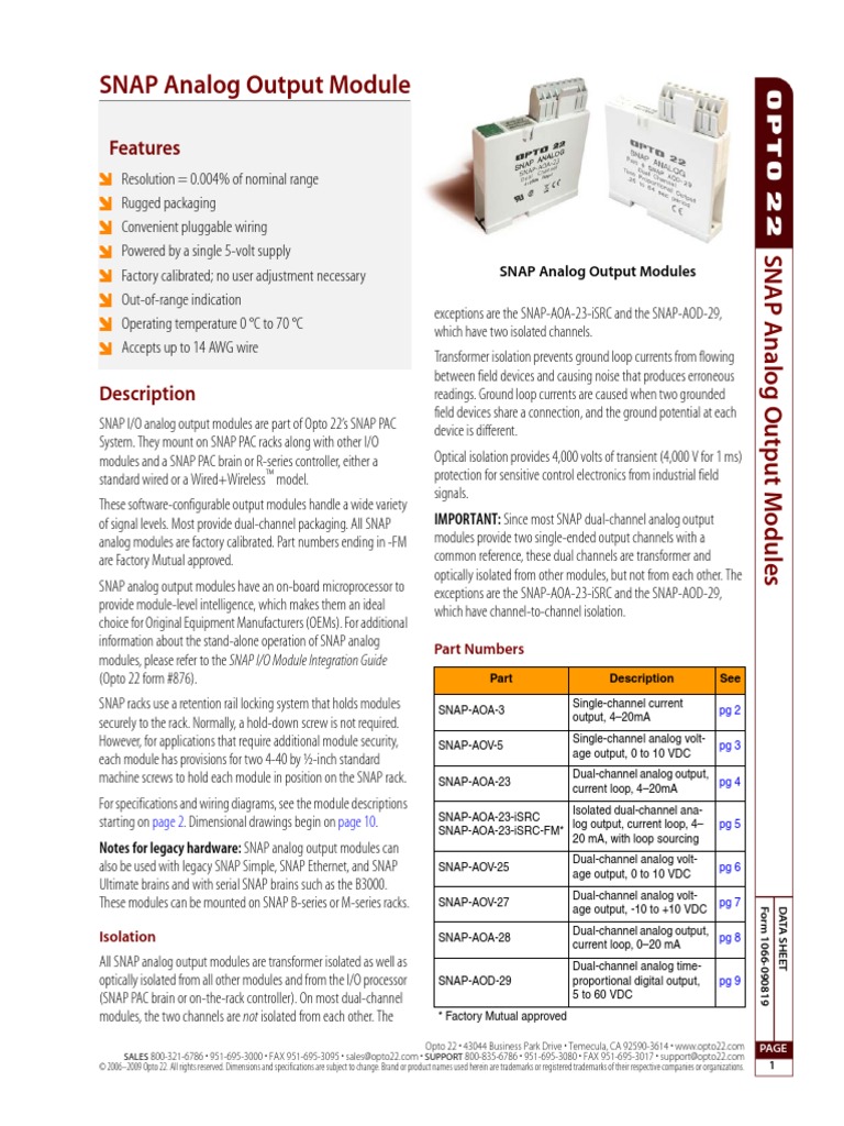 SNAP Analog Output Modules: Features | PDF | Alternating Current | Electrical Resistance And ...