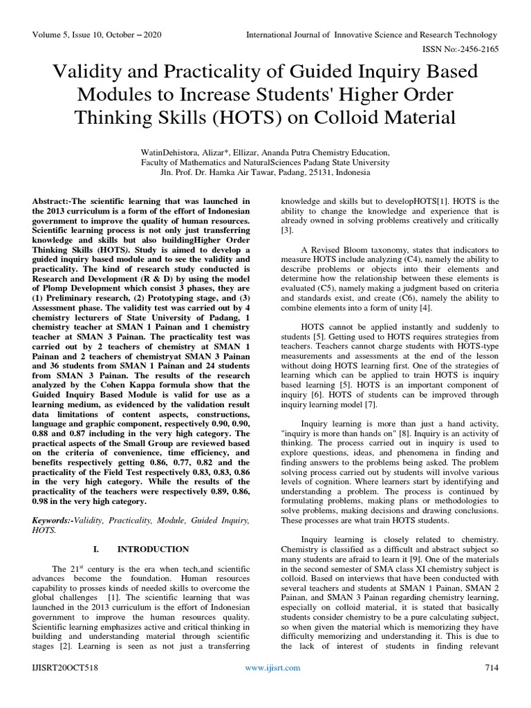 Validity and Practicality of Guided Inquiry Based Modules To Increase ...