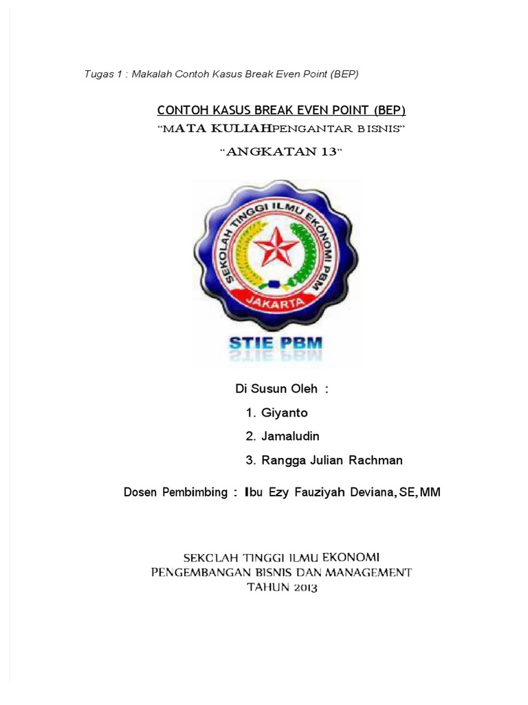 Contoh Kasus Break Even Point (BEP) | PDF | Bisnis