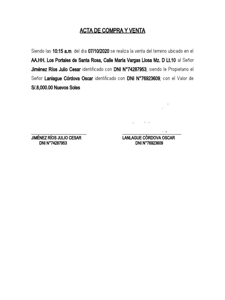 Acta de Compra y Venta | PDF