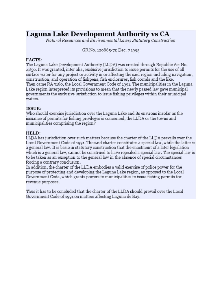 Laguna Lake Development Authority Vs CA | PDF