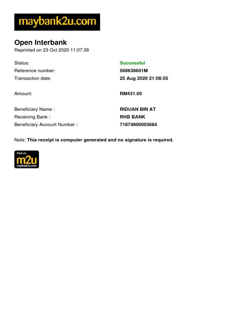 Successful Open Interbank Transaction Receipt | PDF | Business | Law