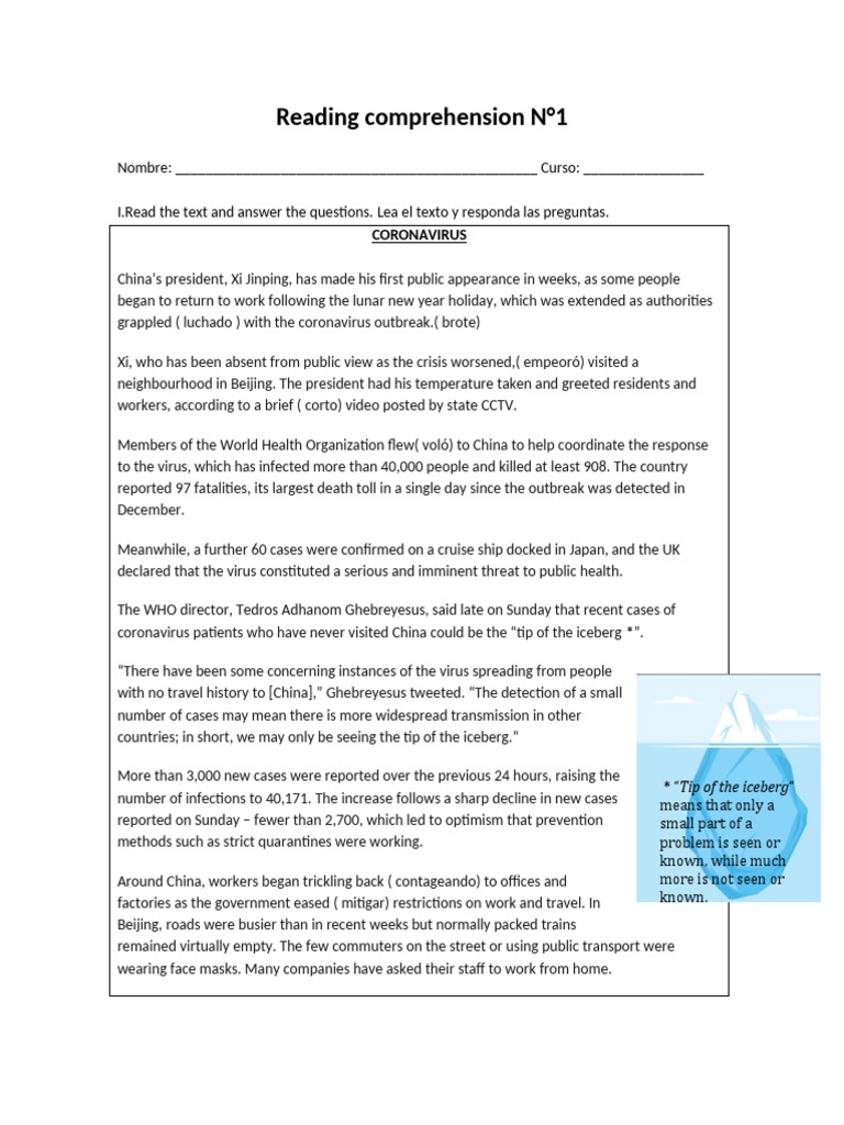 Reading Comprehension N°1: Coronavirus | PDF | Medical Humanities ...