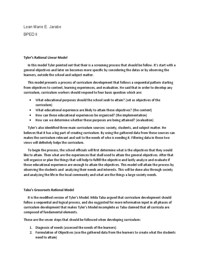 Lean Marie E. Jarabe Bped LL: Tyler's Rational Linear Model | PDF ...