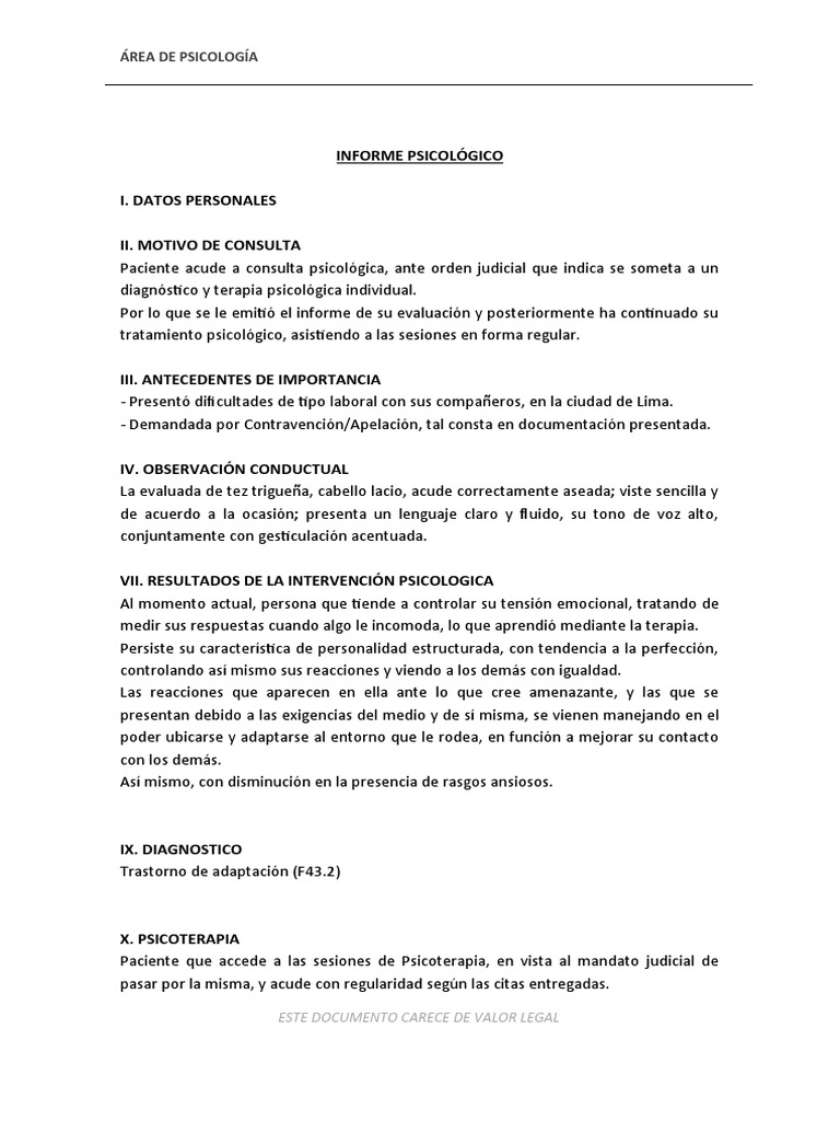 Modelo de Informe Psicologico 10 | PDF