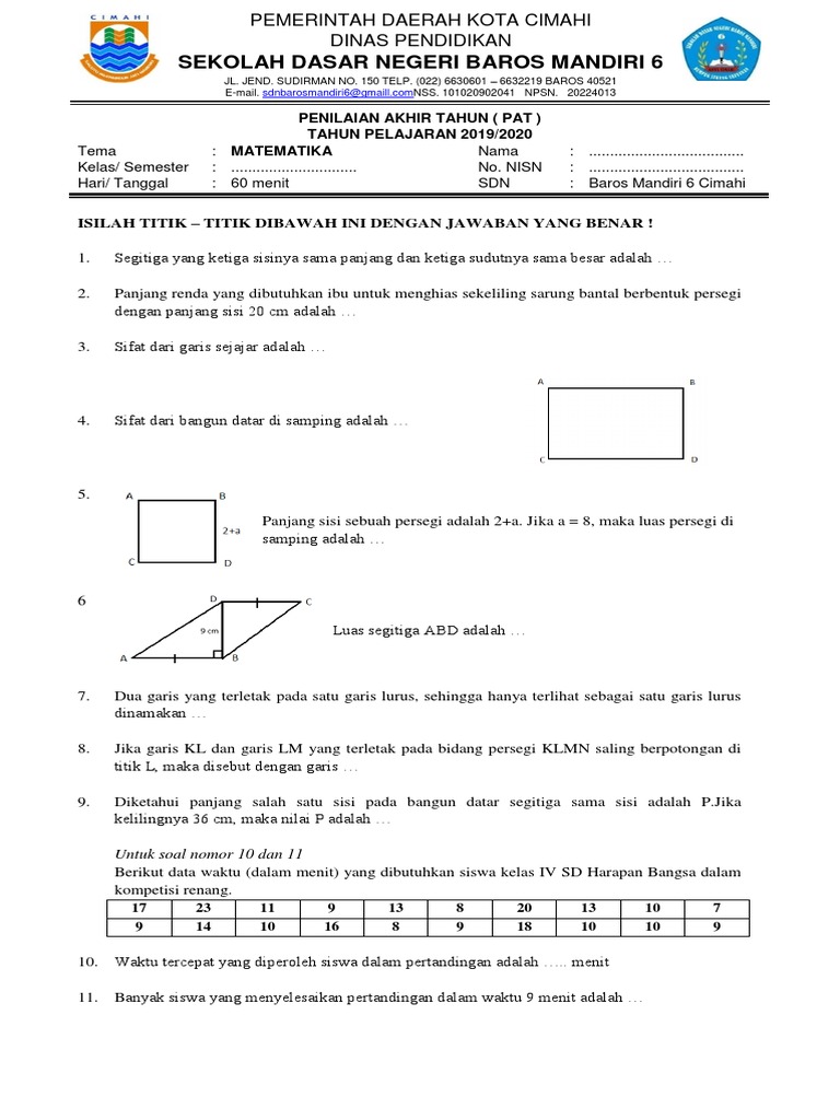 Soal Pat Matematika Kelas 4 | PDF