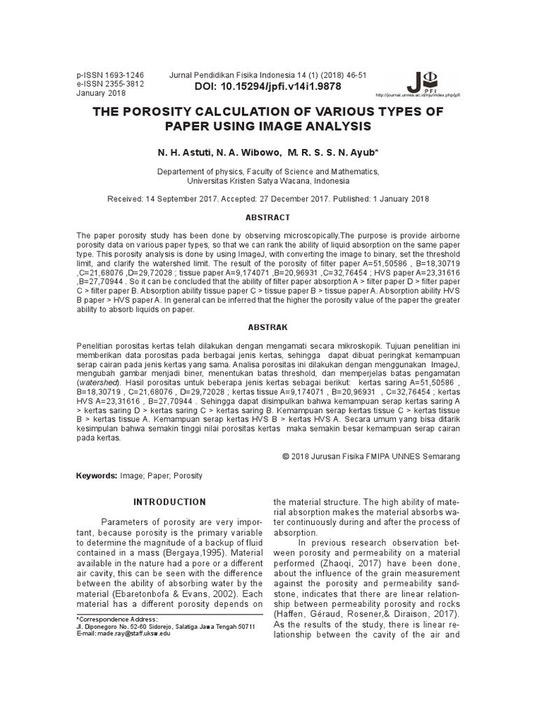 The Porosity Calculation of Various Types of Paper Using Image Analysis ...
