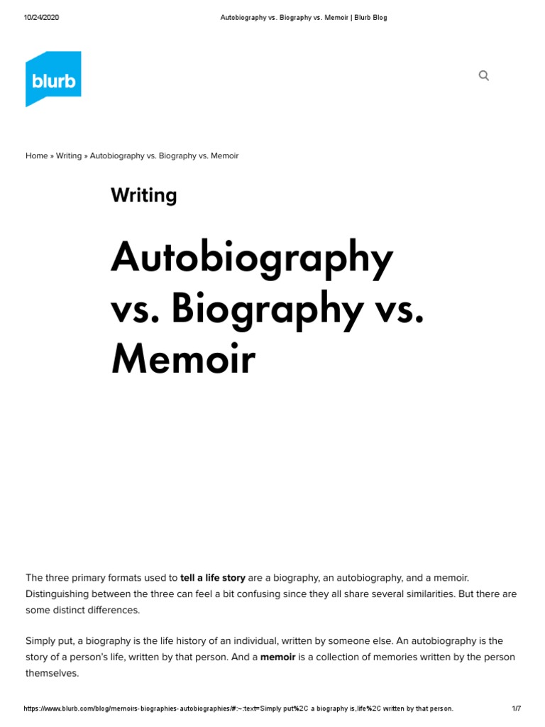 Autobiography vs. Biography vs. Memoir - Blurb Blog | PDF | Biography ...