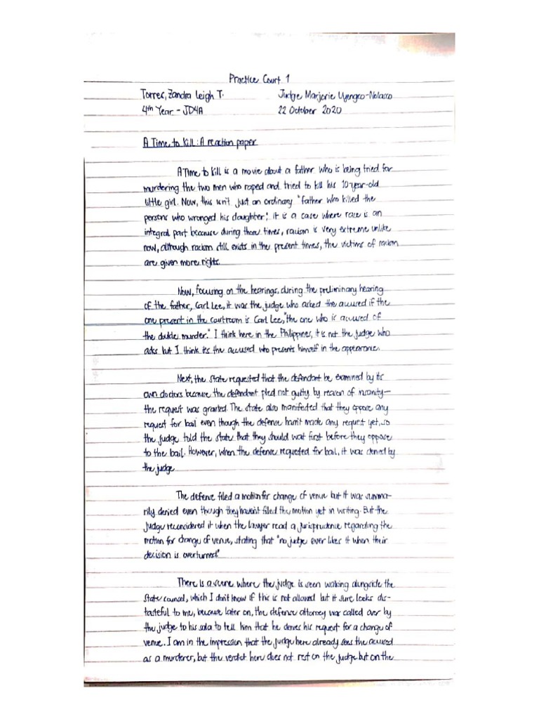 Torres Reaction Paper - A Time To Kill | PDF