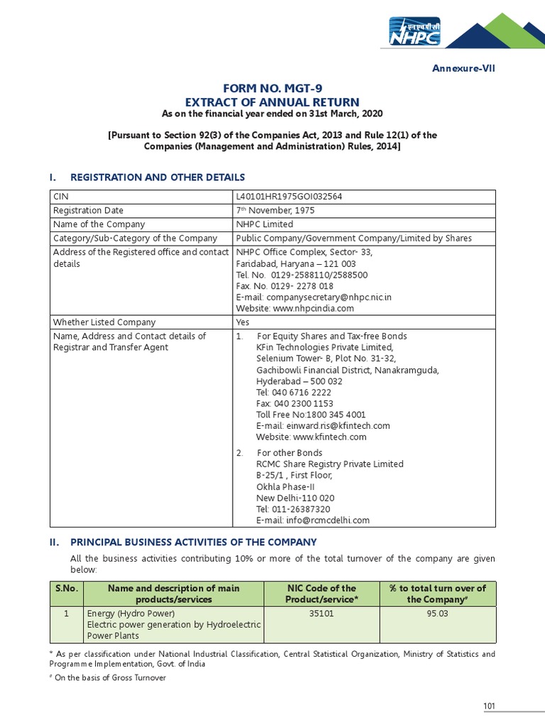 Form No. Mgt-9 Extract of Annual Return: Annexure-VII | PDF | The ...
