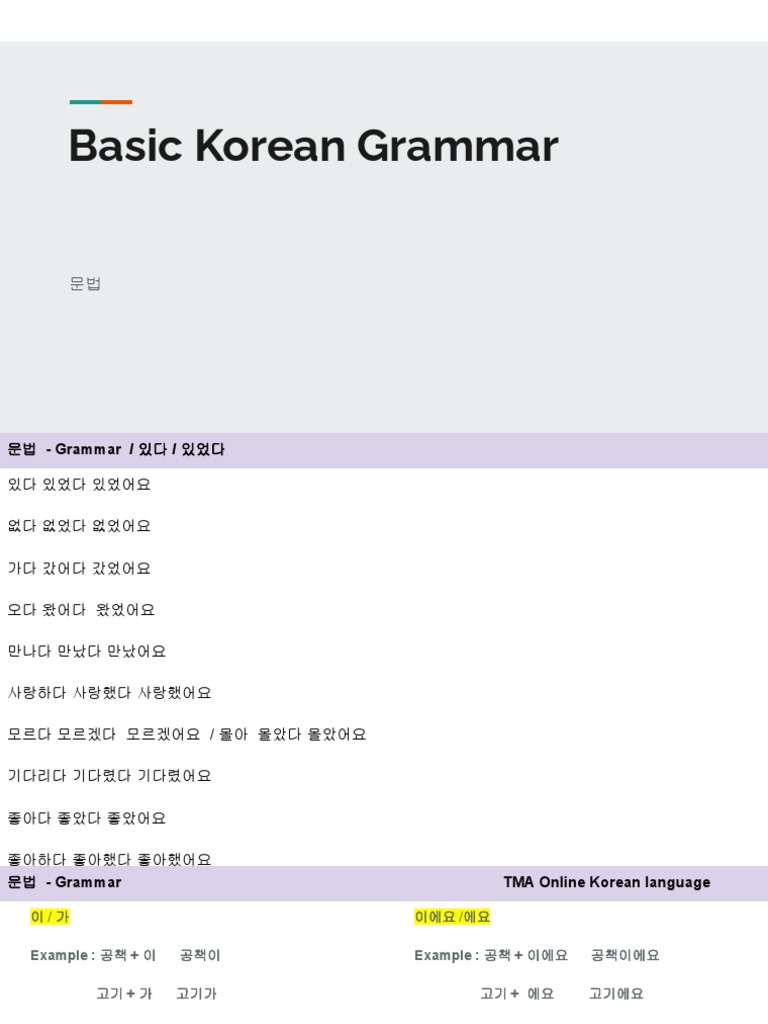 Basic Korean Grammar | PDF