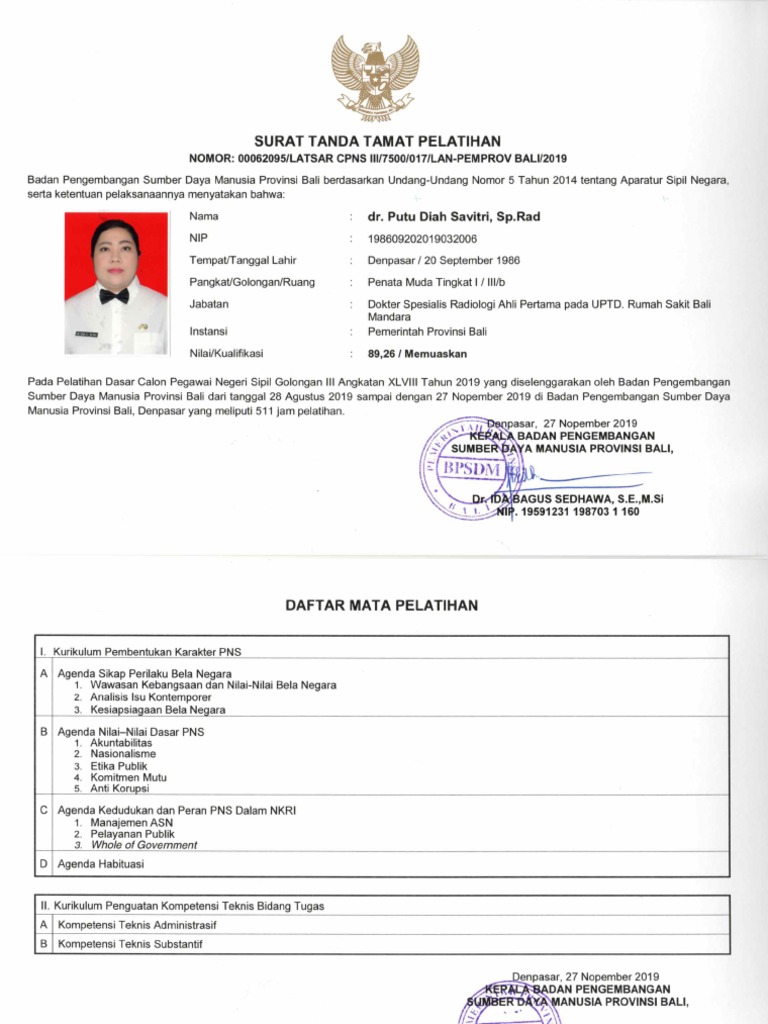 STTP An. Dr. Putu Diah Savitri, SP - Rad | PDF