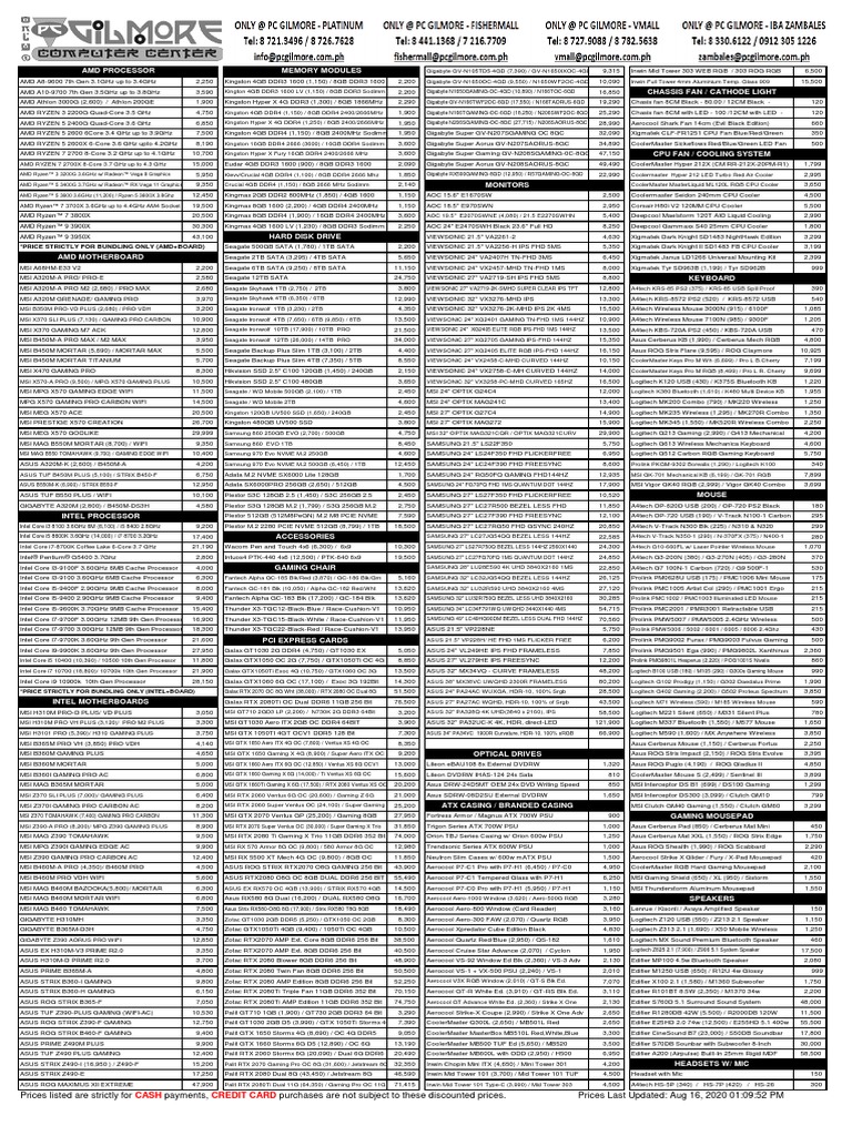 PC Gilmore Pricelist As of 8-16-20 | PDF | Image Scanner | Advanced ...