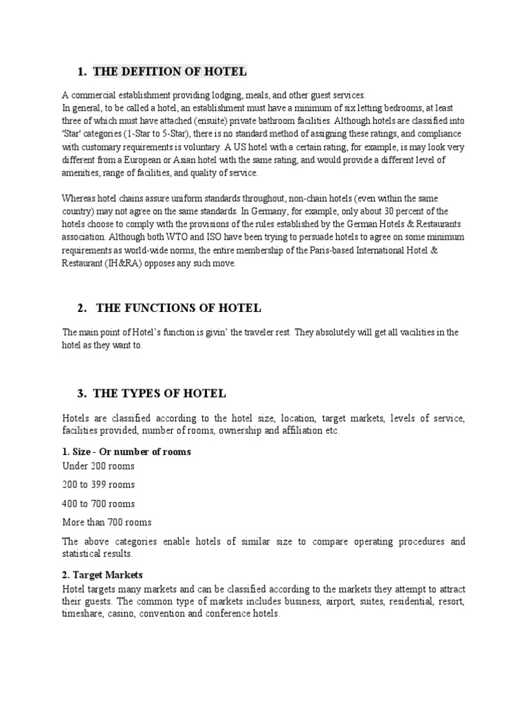 Types and Functions of Hotels | PDF | Resort | Hotel