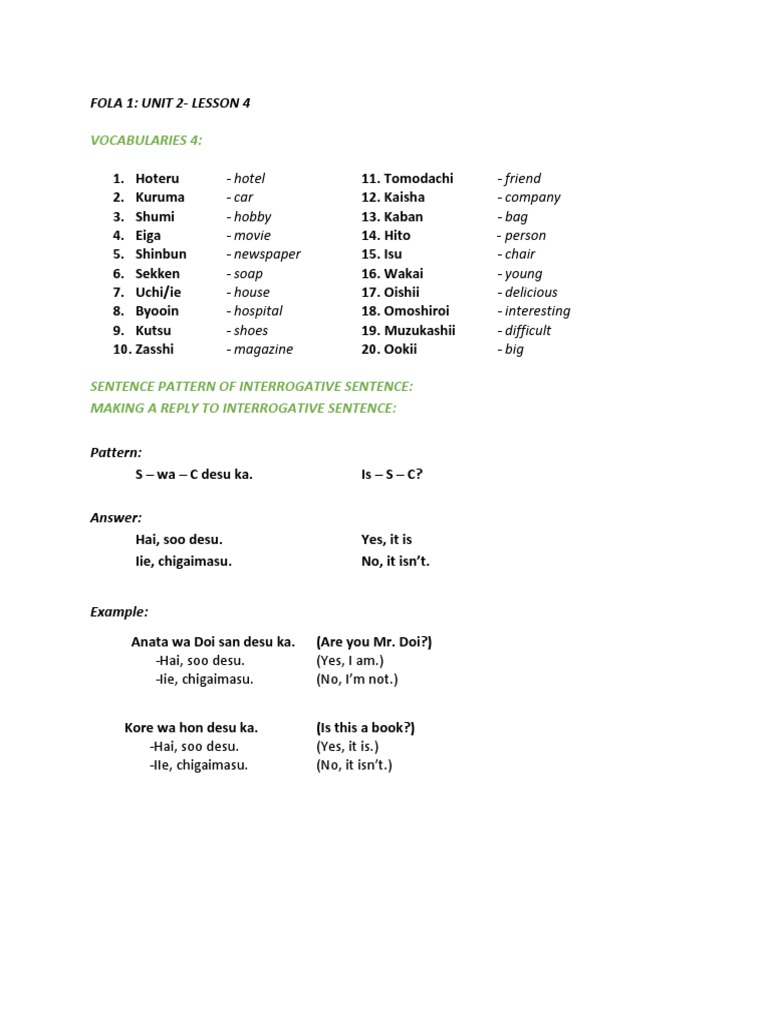 Fola 1 - Unit 2 - Lesson 4 | PDF