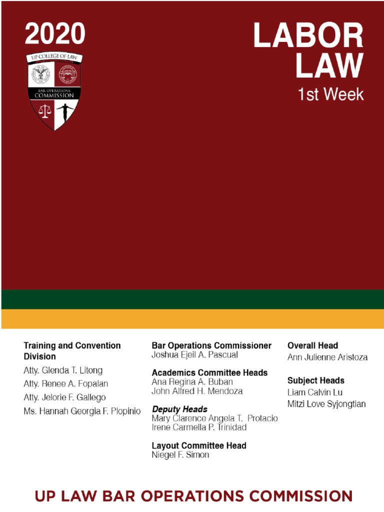UP Law BOC Labor Law Table of Contents | PDF | United States Labor Law ...