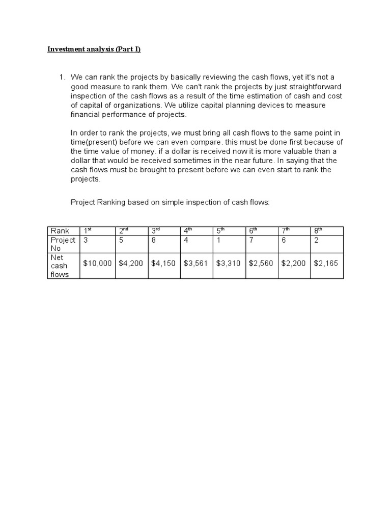 Investment Analysis (Part I) : Project Ranking Based On Simple ...