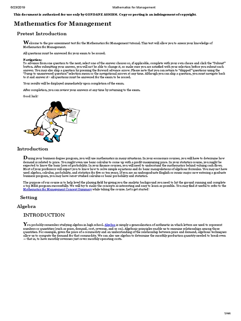 Mathematics For Management Pdf Equations Slope