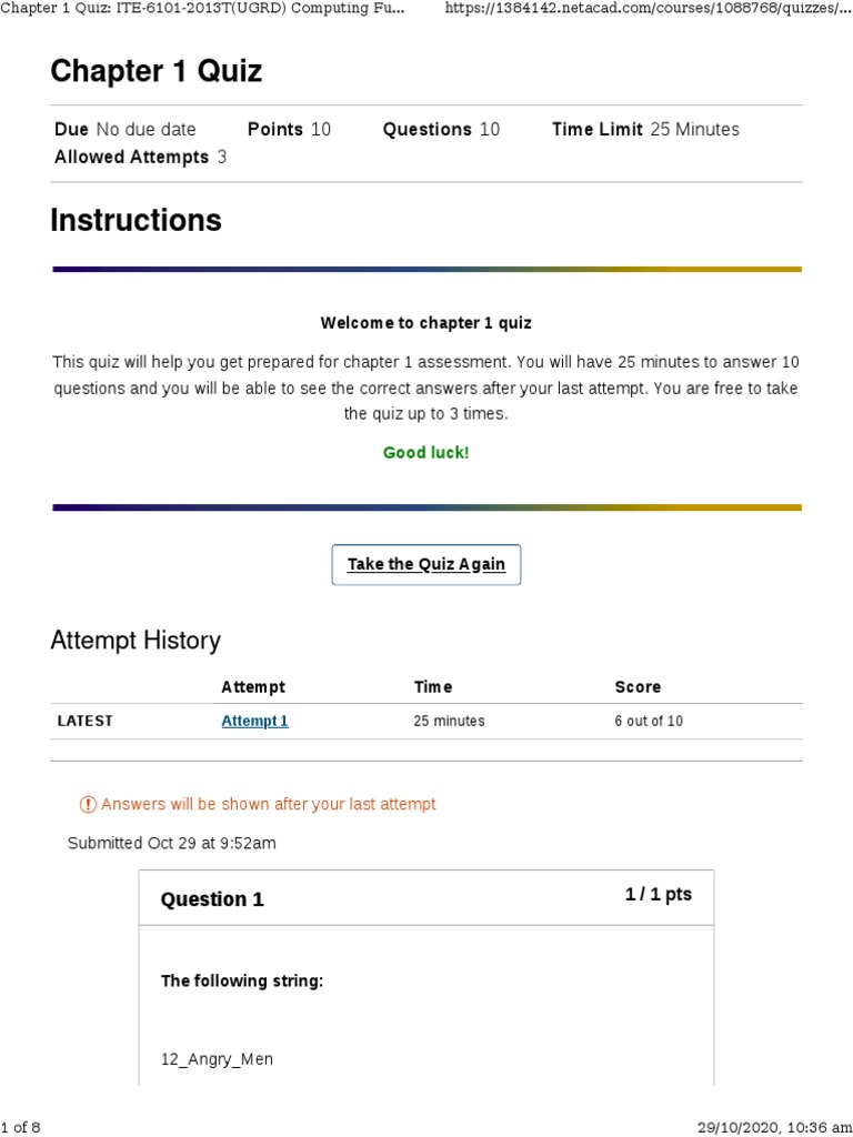 Chapter 1 Quiz: Attempt History | PDF | Integer (Computer Science) | Notation