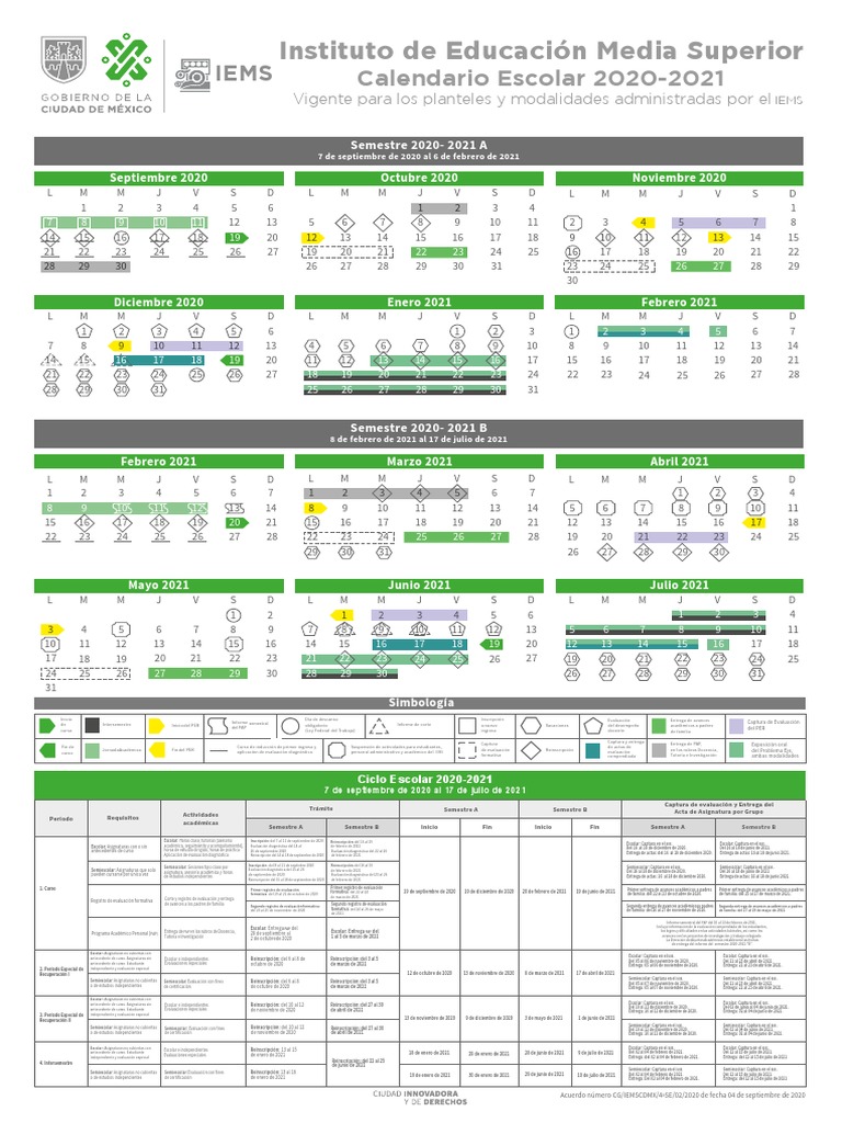 Calendario Escolar IEMS 2020-2021 | PDF | Educación avanzada
