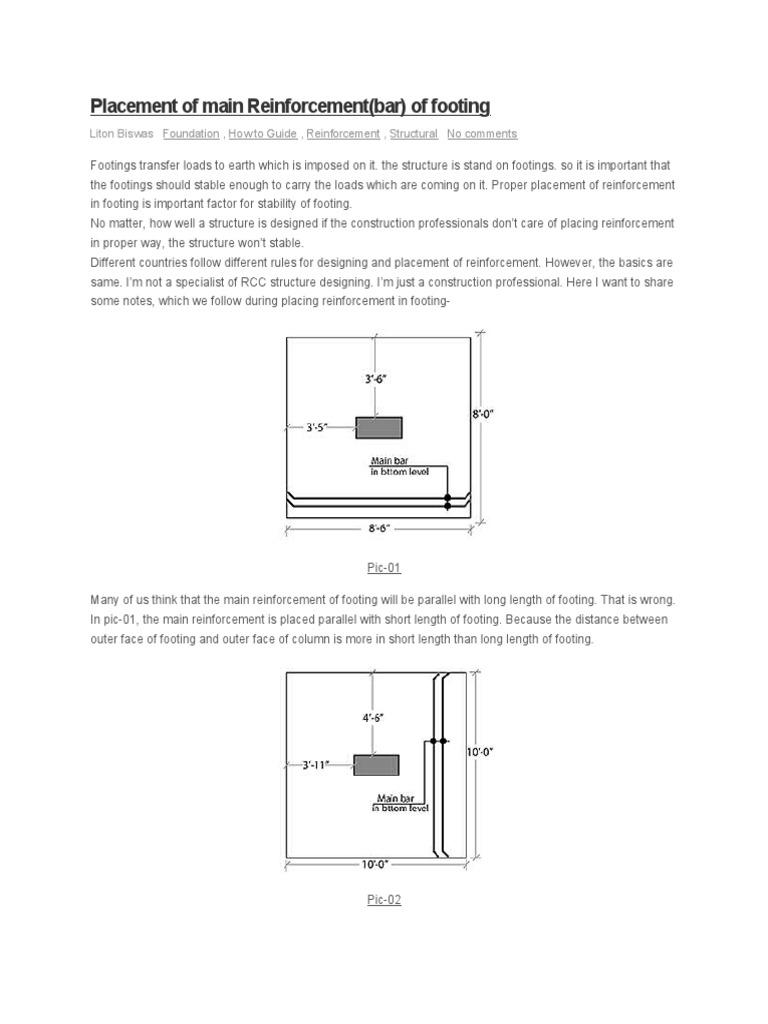 Placement of Main Reinforcement (Bar) of Footing | PDF