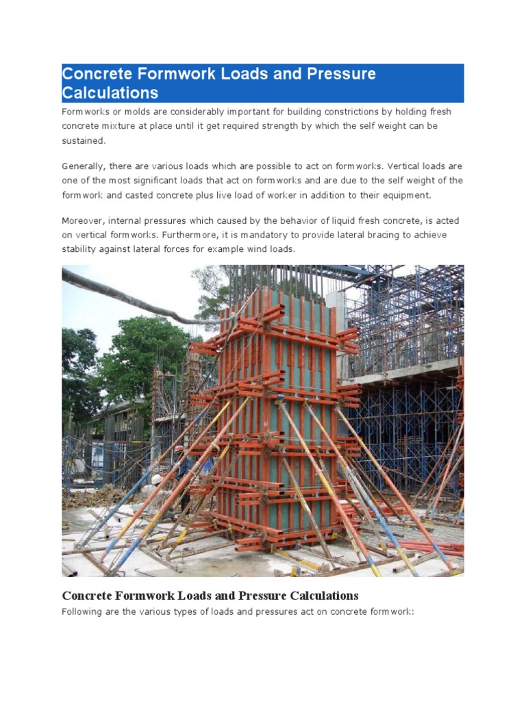 Concrete Formwork Loads and Pressure Calculations | PDF | Concrete ...