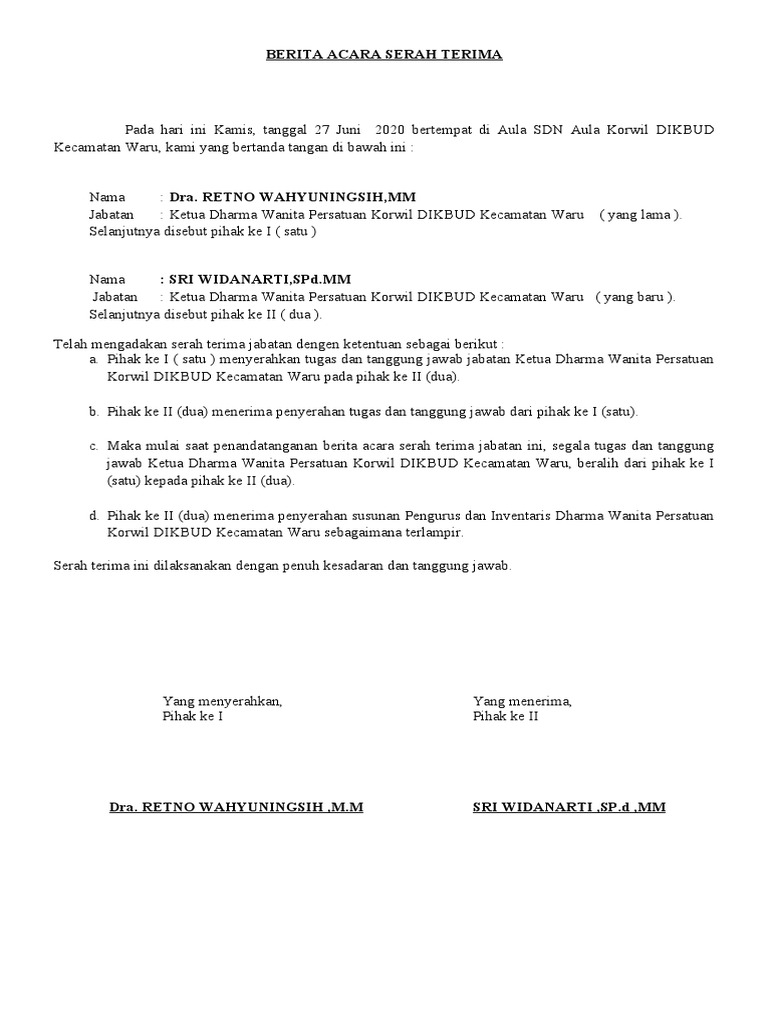 BERITA ACARA SERAH TERIMA DWP Revisi | PDF