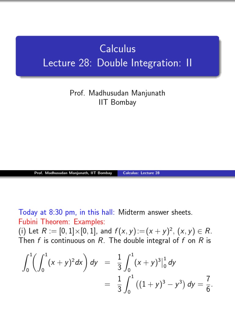 Prof. Madhusudan Manjunath, IIT Bombay Calculus: Lecture 28 | PDF ...