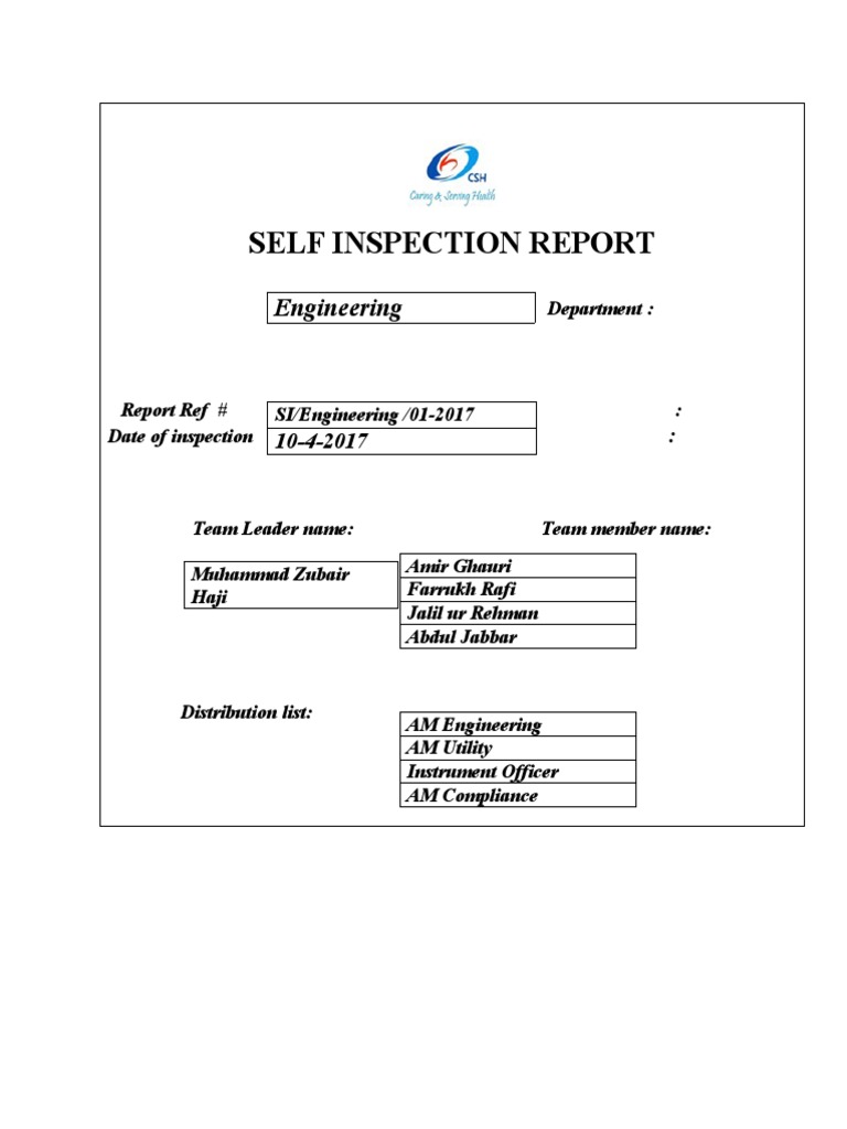 Self Inspection Report for CSH Pharmaceuticals | PDF | Energy ...