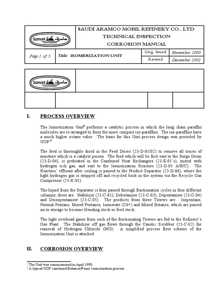 023 - Isomerization Unit (ISOM) | PDF | Corrosion | Hydrochloric Acid