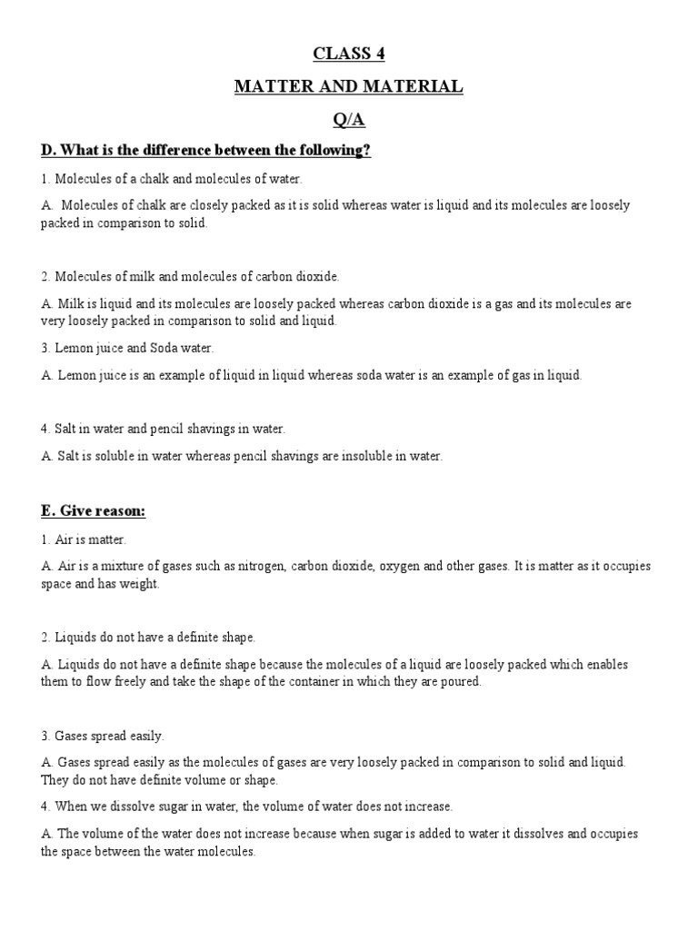 CLASS 4 Q-A Matter and Material | PDF