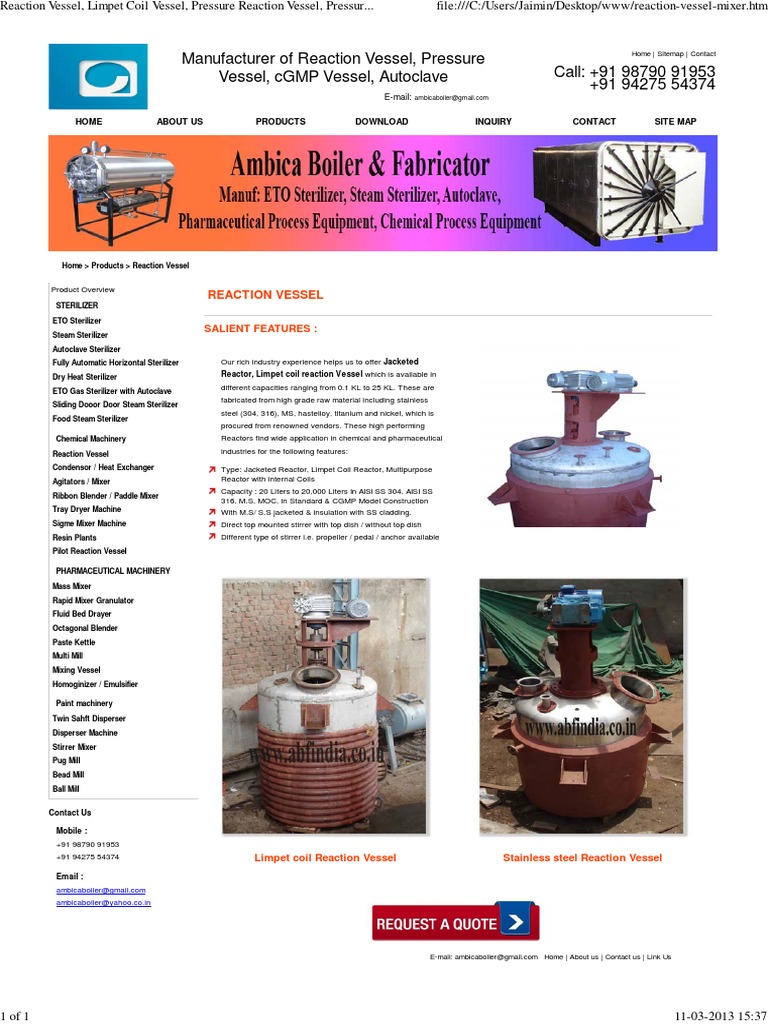 Reaction Vessel | PDF | Chemical Reactor | Heat Exchanger