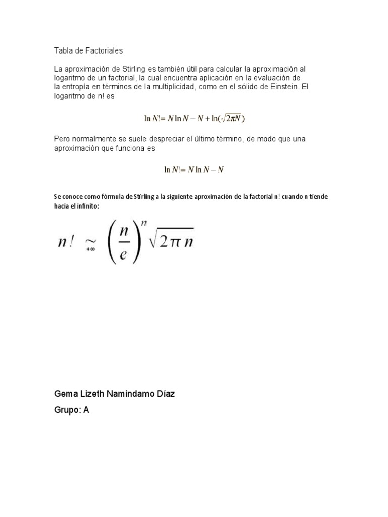 Tabla de Factoriales | PDF