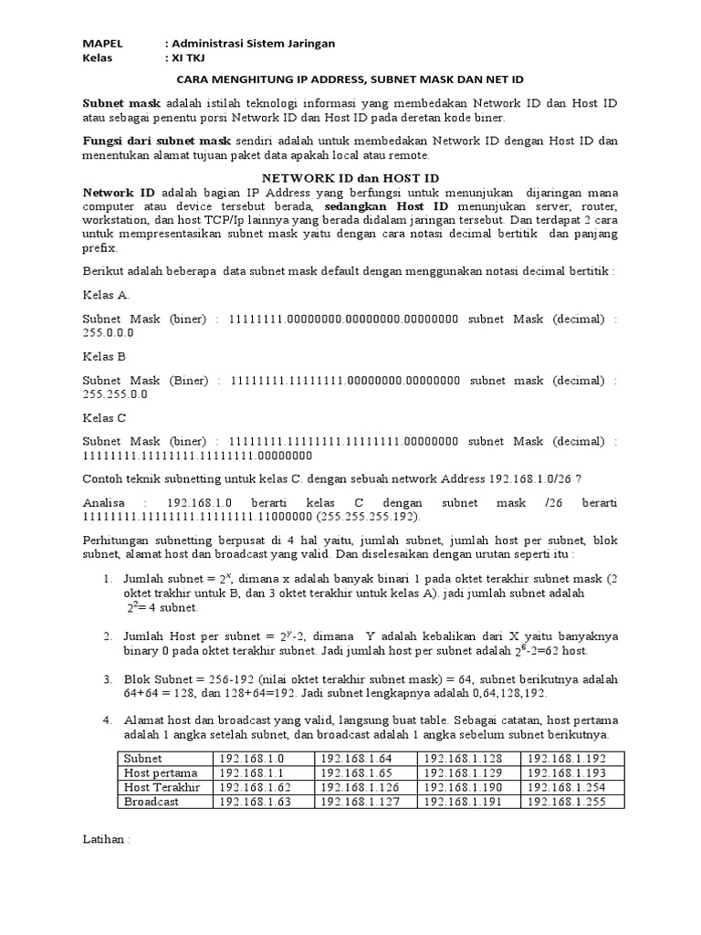 Cara Menghitung Ip Address Subnetting Pdf
