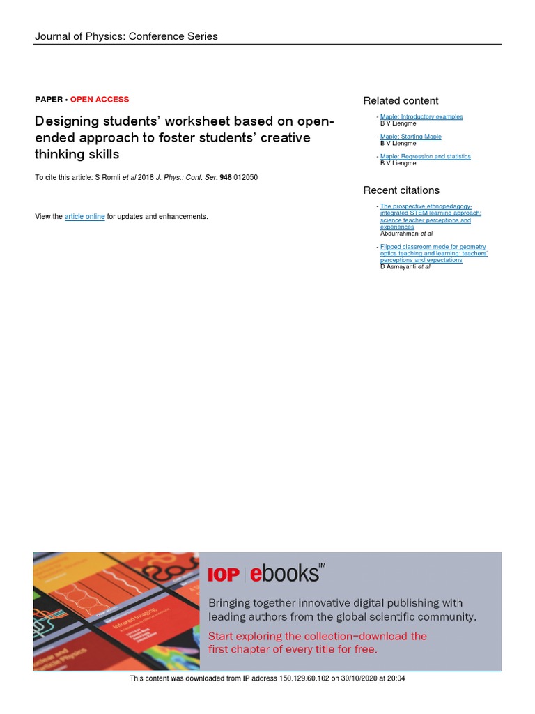 Designing Students' Worksheet Based On Open-Ended Approach To Foster ...