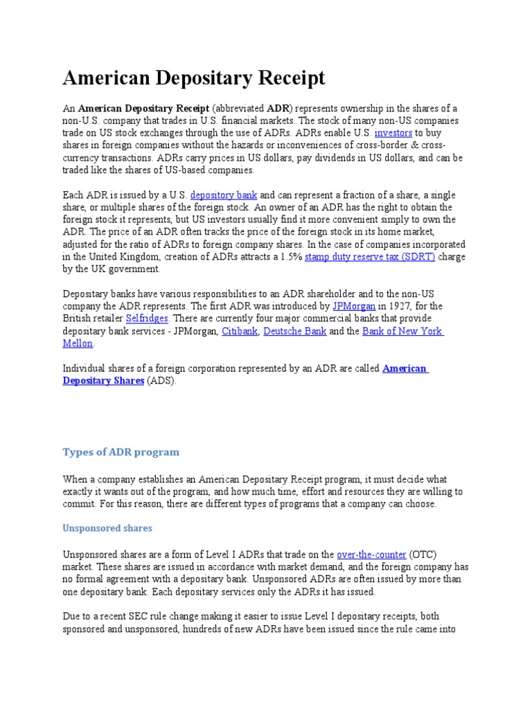 American Depositary Receipt | PDF | American Depositary Receipt | Investing