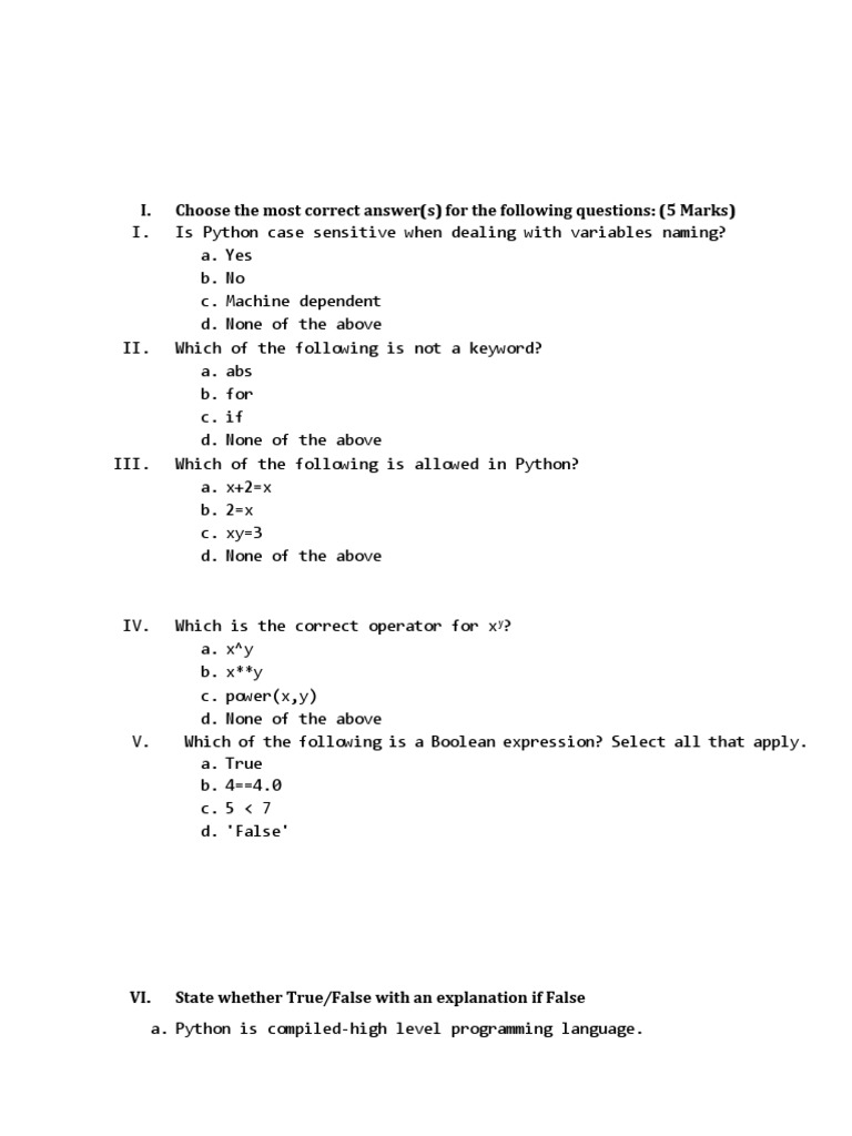 Python Basics Quiz | PDF | Computers | Technology & Engineering