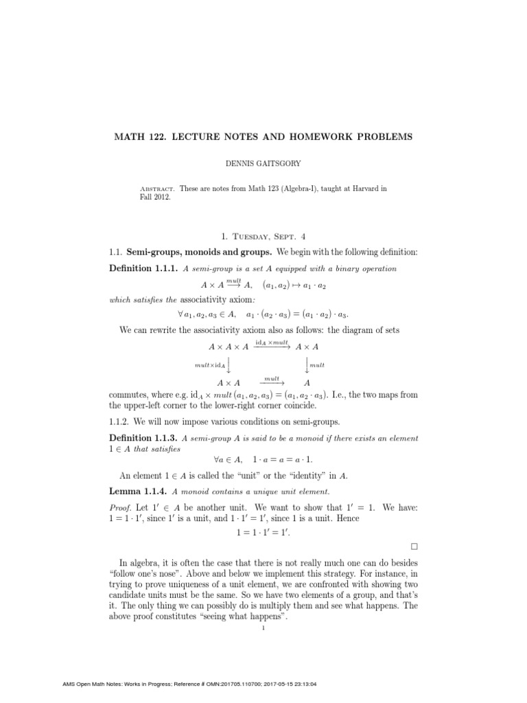 Gaitsgory's Harvard Math 122 Notes PDF | PDF | Group (Mathematics ...