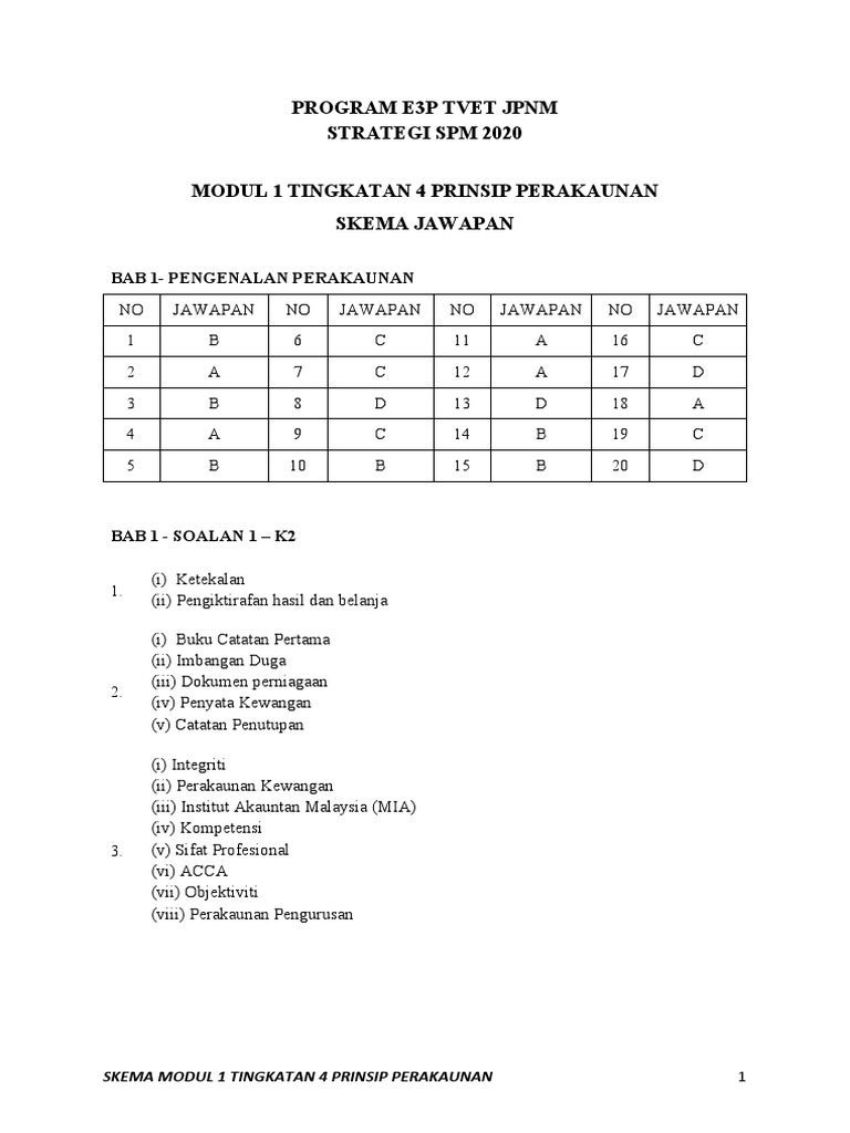 Skema Modul 1 T4 Prinsip Perakaunan | PDF