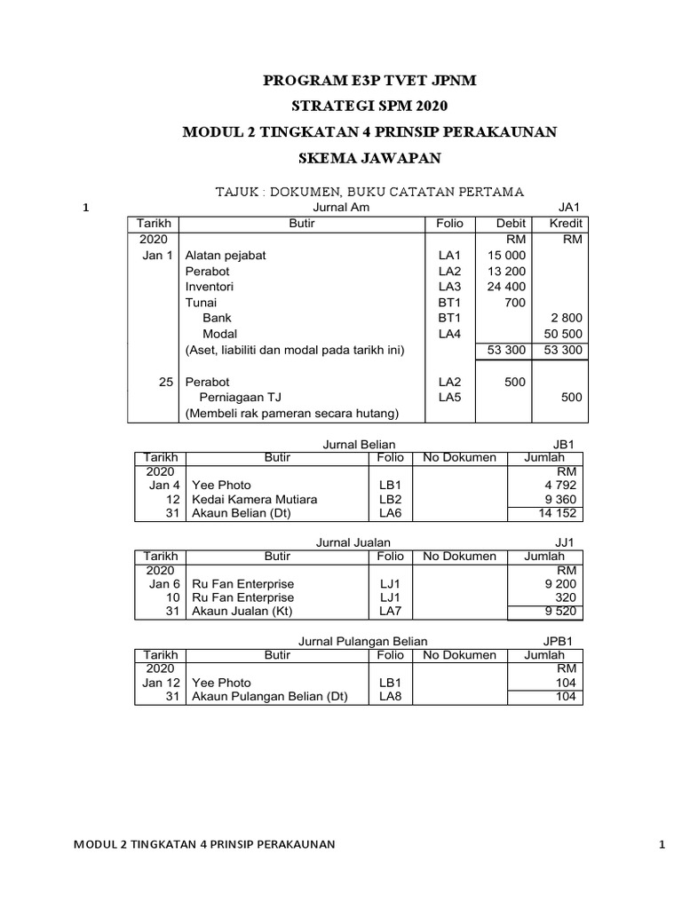 Skema Modul 2 T4 Prinsip Perakaunan | PDF