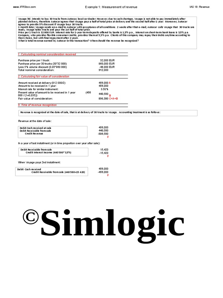 Simlogic: Example 1: Measurement of Revenue | PDF | Debits And Credits | Dividend