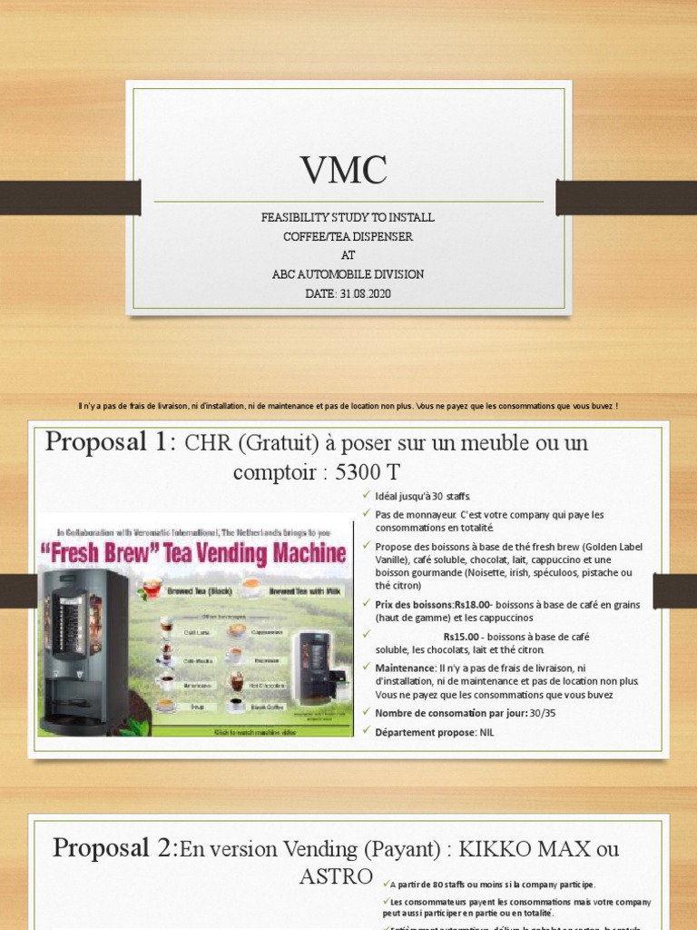 Étude de faisabilité : Distributeur café/thé | PDF | Boissons ...
