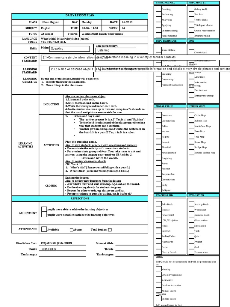 RPH English Year 1 | PDF | Lesson Plan | Teachers